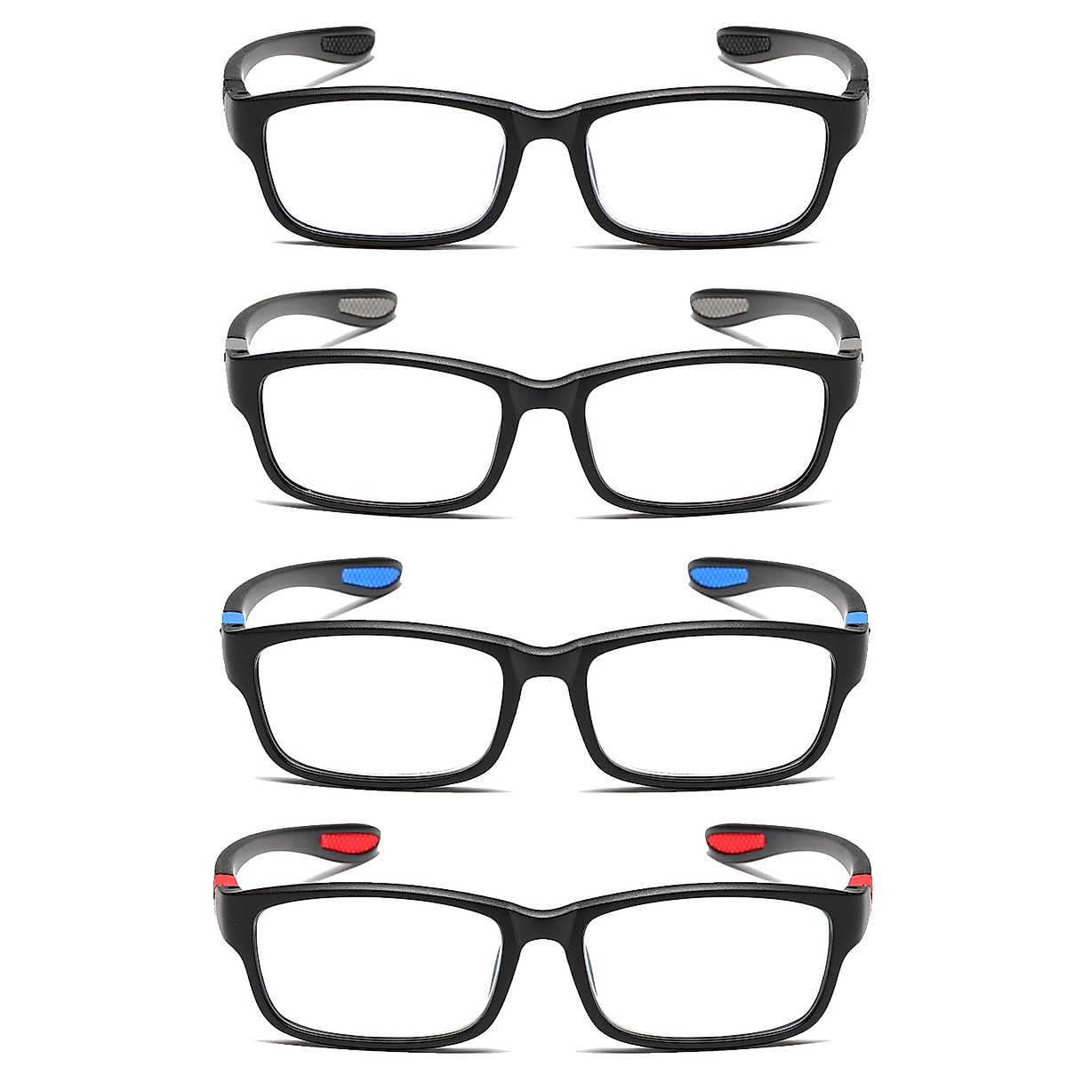 JOON-joon Reading Glasses Men 4 Pairs Ultra Light TR90 Sports Style Blue Light Blocking Readers+3.0