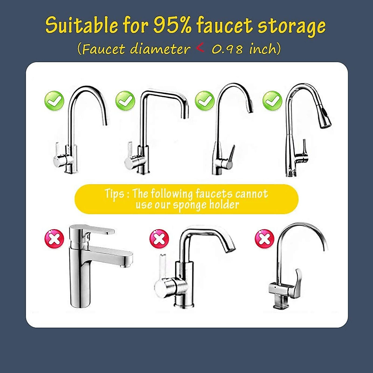 BIGSPINACH Sponge Holder for Kitchen Sink, Kitchen Sink Tray, Stainless Steel Detachable Hanging Faucet Drain Rack for Sponge, Dish Brush and Dish Towel, No Drilling, Farmhouse Sink Accessories