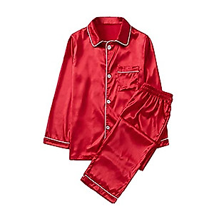 XYUH Matching Jammies for Families Christmas Silk Pajamas Sets Soft and Comfort Long Sleeve Blouse and Bottom Loungewear Red, XX-Large