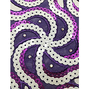 Bestway Lace Sequin African Lace Fabric 5 Yards Handcut Lace Luxury Nigerian Wedding Party Asoebi Fabrics Material (Purple)