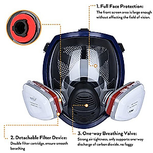 INCLY Full Face Respirator Mask, Safe Gas Masks Cover with Asbestos & Filter Reusable for Against Smoke, Dust, Chemical, Paint, Sanding, Welding, Vapors,Hazmat, Logging