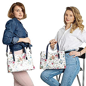 Fioretta Italian Genuine Leather Flower Pattern Top Dual Handles Tote Shoulder Crossbody Handbag For Women