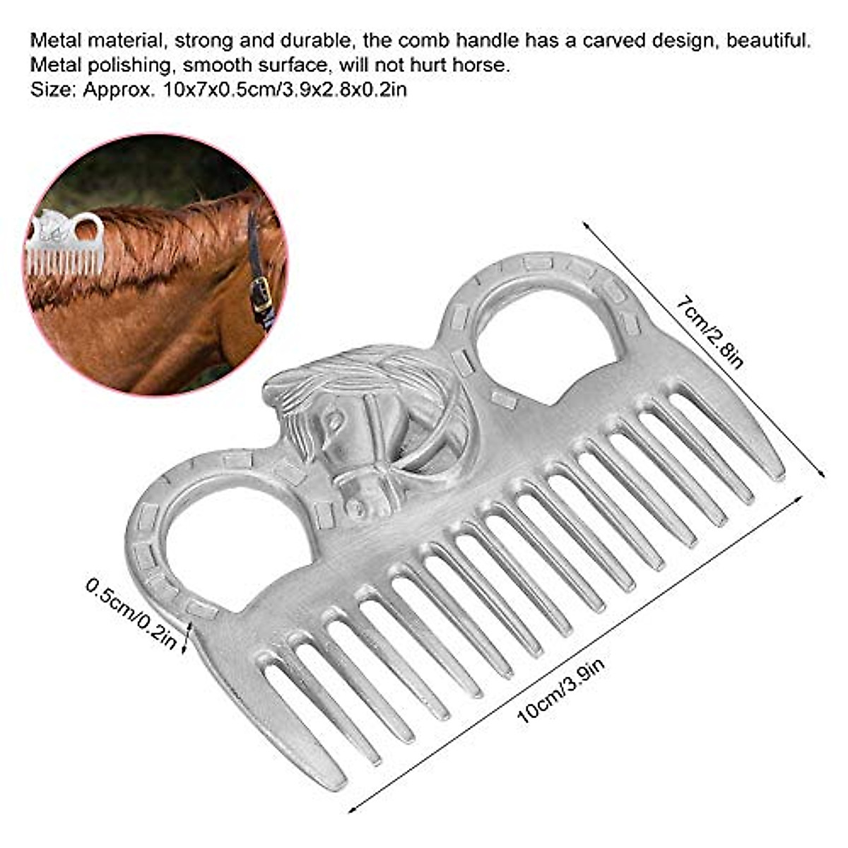 Pssopp Metal Horse Comb Portable Horse Mane and Tail Comb Horse Grooming Comb Livestock Comb for Cleaning Hair Removing Loose Undercoat Knots