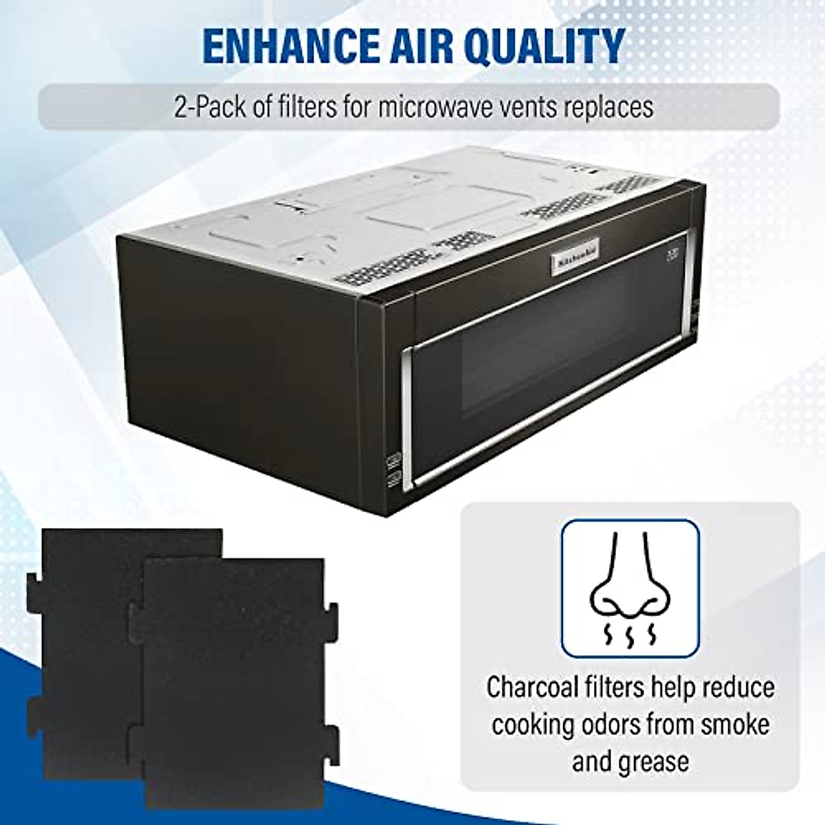 Replacement Air Filters for Microwave Oven – 2 Pack Activated Charcoal Filters Compatible with Kitchen Aid and Whirlpool Over The Range Microwave Hood Models