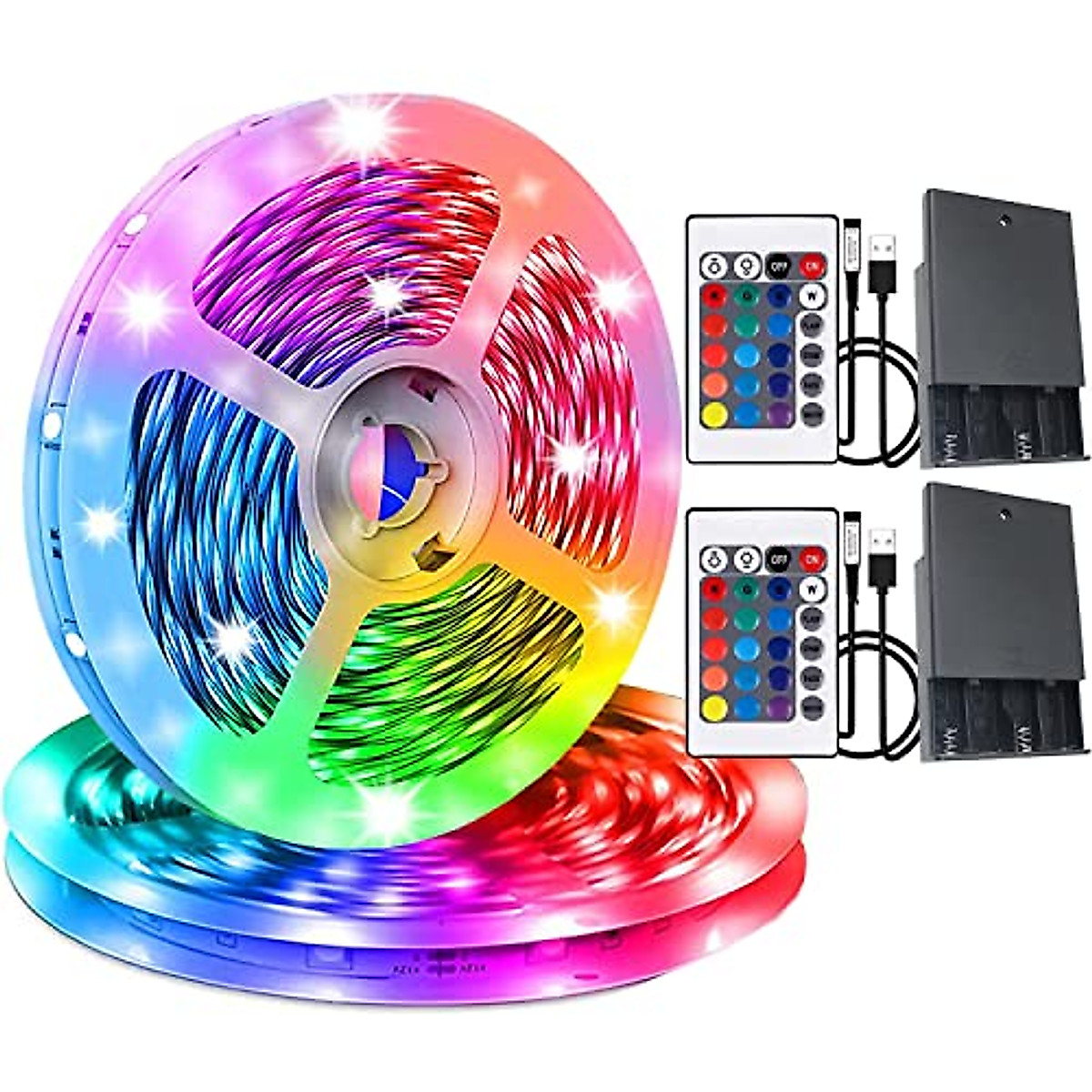 Iyicuus Tow Sets Battery Powered LED Strip Lights, 9.8ft 24-Keys Remote Controlled, DIY Indoor and Outdoor Decoration (2)