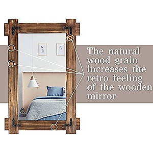 MeMoreCool Farmhouse Mirror Rustic Mirror Wood Framed Mirror for Bathroom, Decorative Bathroom Mirrors for Wall Wood, Wall Mounted Rectangular Mirror for Bedroom Living Room, Wood Mirror 24x36 Inch