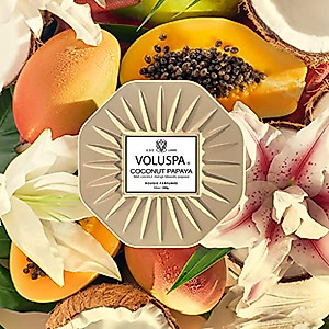Voluspa Coconut Papaya Candle | 3 Wick Tin | 12 Oz. | All Natural Wicks and Coconut Wax for a Cleaner Burn