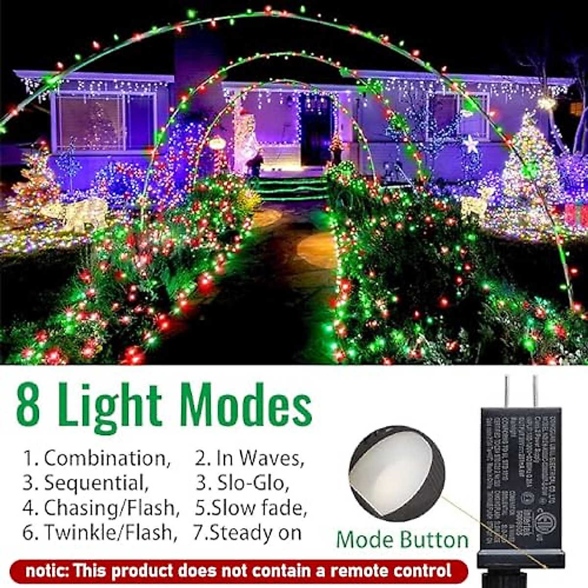 Heceltt Christmas Lights Outdoor, 197FT 500 LED Christmas Lights 8 Modes and Timer Memory Function Christmas String Lights Waterproof Plug in for Xmas Wedding Party Holiday Decor