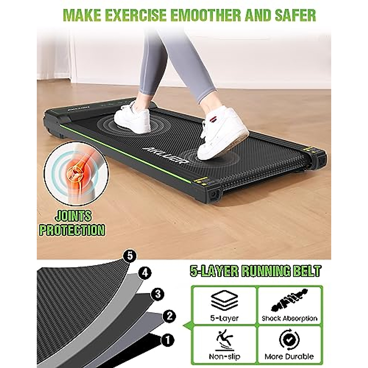 Walking Pad, AKLUER 2 in 1 Walking Pad Treadmill, 2.25 HP Under Desk Treadmill with 265 Weight Capacity, Portable Walking Treadmill for Home, Office, Light Weight Electric Walking Jogging Machine