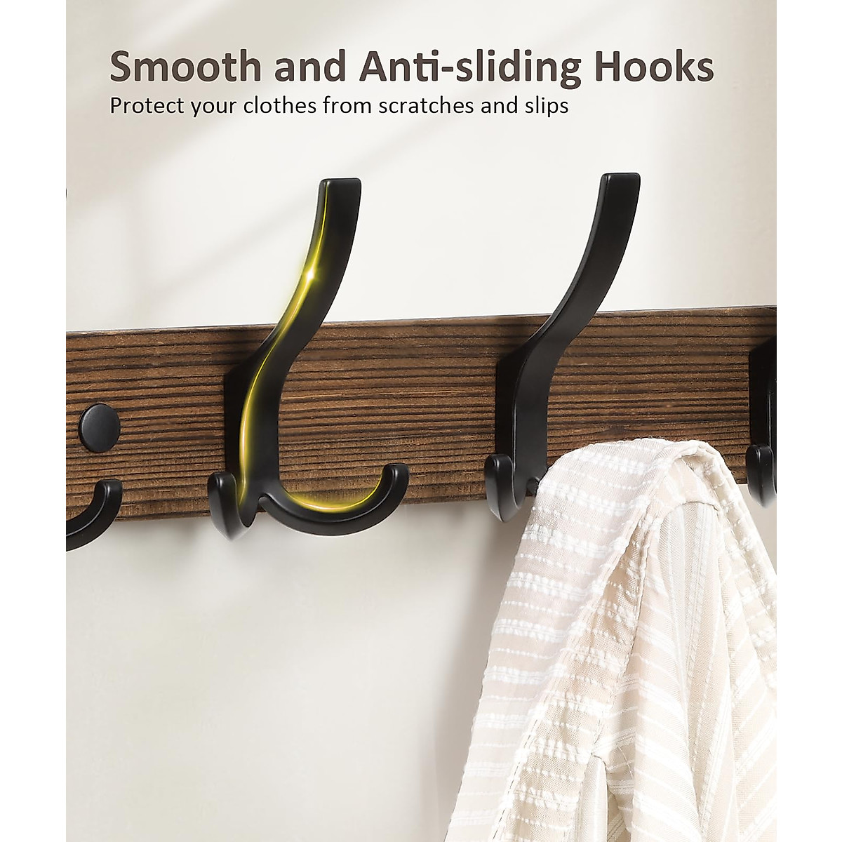 Optish Coat Rack Wall Mount for Entryway, Coat Hanger Wall Mount with 5 Black Tri-Hooks, Wooden Wall Coat Rack with Hooks for Coats, Hats, Towels, Umbrellas,2 Pack