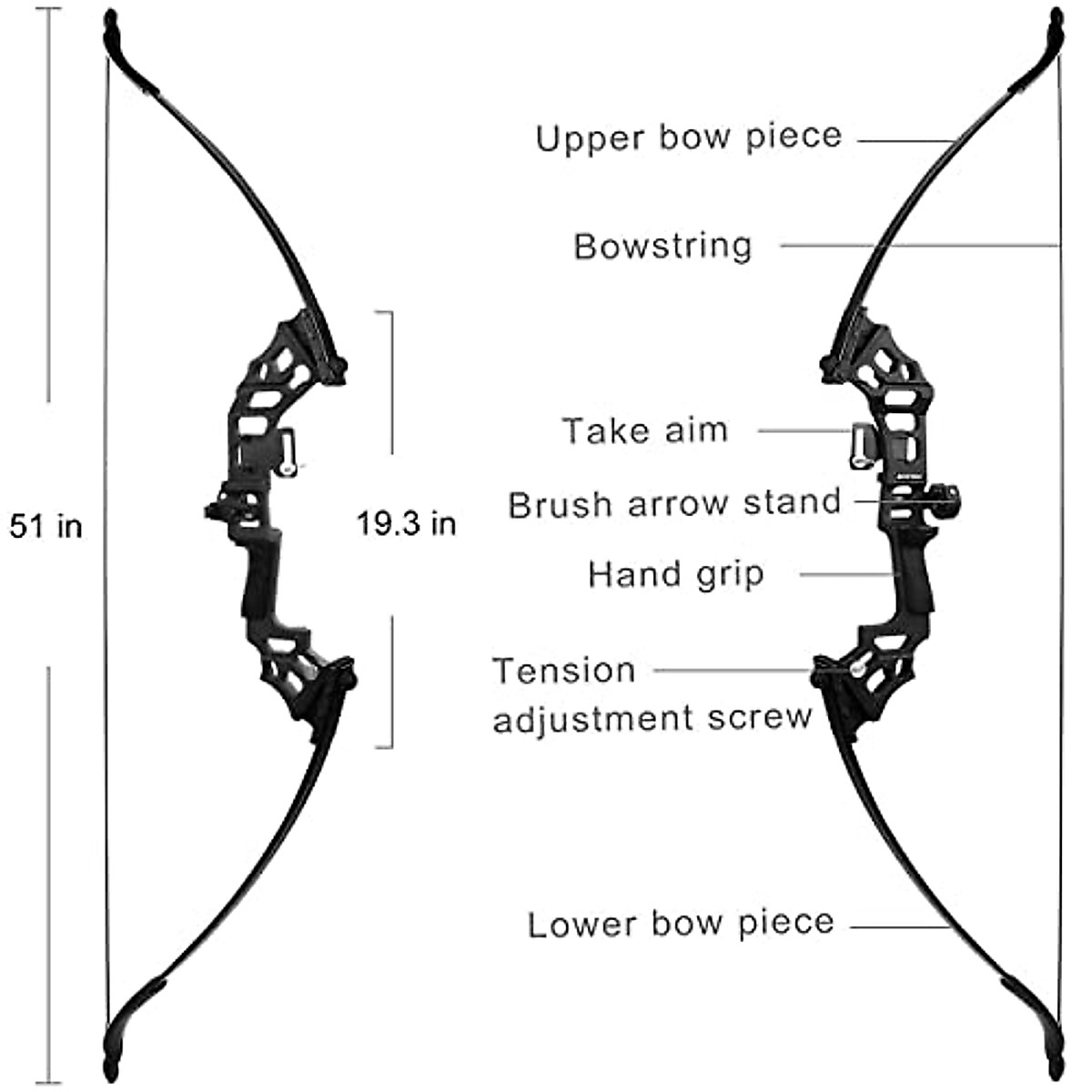 Monleap Recurve Bow and Arrows for Adults 51" Archery Set Right Hand Longbow 30-50lb Aluminum Alloy Riser Takedown Bow Arrow Quiver Bow Sight for Beginner to Intermediate Shooting Hunting (50 pounds)