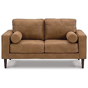 Signature Design by Ashley Telora Modern Faux Leather Loveseat with 2 Bolster Pillows, Dark Brown