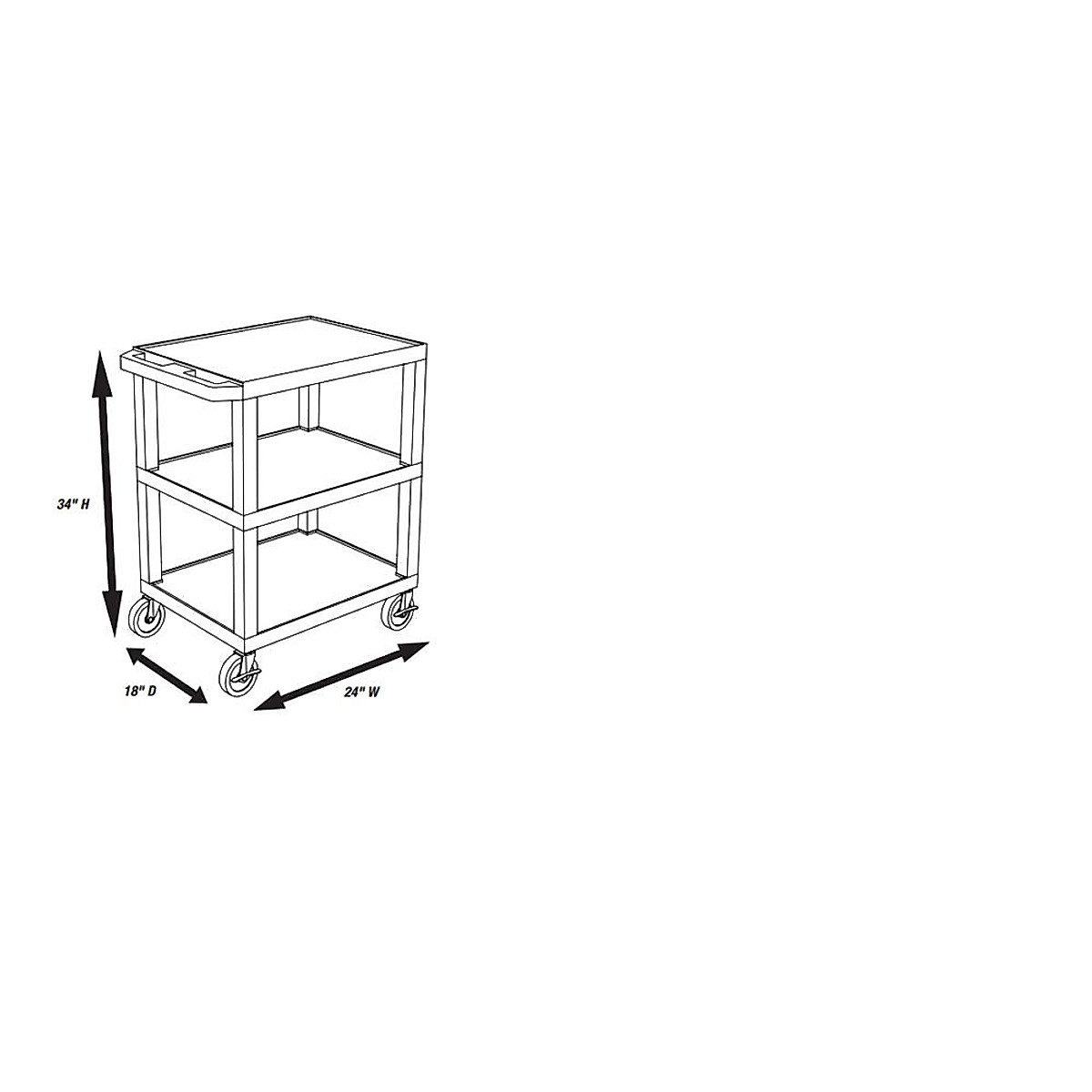 LUXOR WT34S 3 Shelves Tuffy Utility Cart - Black