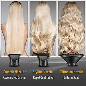 Ionic Hair Dryer with Diffuser, CONFU Professional Salon Blow Dryer with Ac Motor, 2 Concentrator Nozzle Attachments and ALCI Safety Plug, for Women and Men and Home Salon