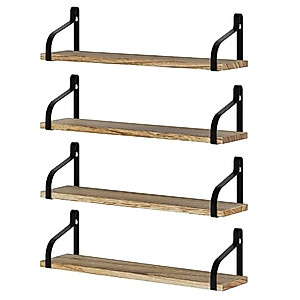 You Have Space Prato Kitchen Organization and Storage Shelves, 17"x 4.5" Bookshelf, Floating Shelves for Living Room Decor, Bathroom Accessories, Bedroom, Burned, Set of 4
