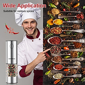 Advanfam Upgraded Larger Capacity Electric Salt Pepper Grinder Stainless Steel Pepper Grinder with LED Light, Rechargeable Automatic Salt or Pepper Mill Features Adjustable Coarseness