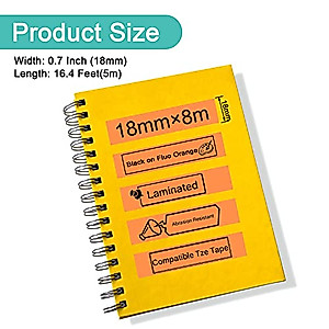 NineLeaf 6 Pack Compatible for Brother P-Touch TZe-B41 TZ-B41 Black on Fluo Orange Label Tape 18mm 0.7 inch 3/4'' Laminated TZe TZ Tape for PT-530 540 550 580C 7500 Label Maker