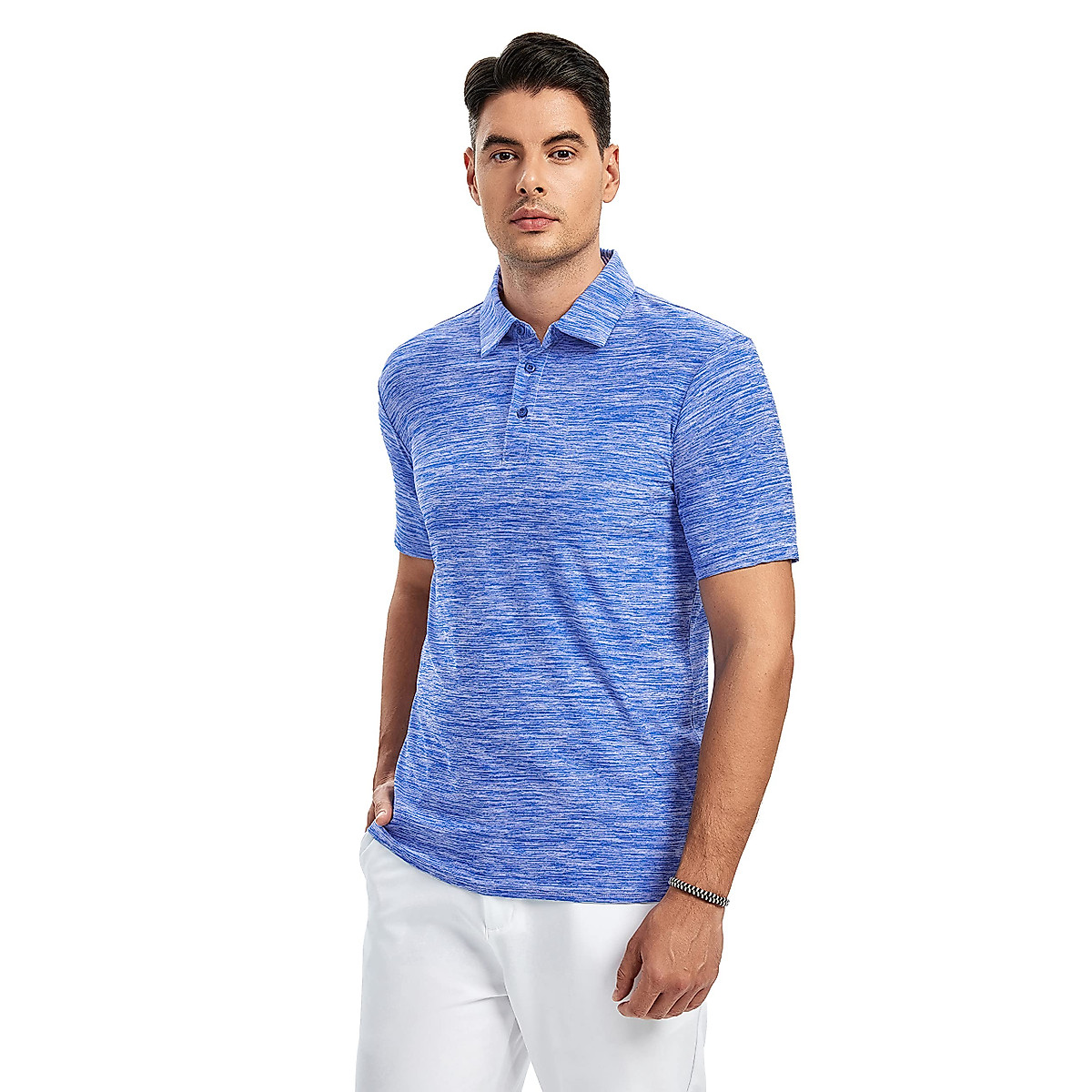 SAMERM Mens Golf Shirt Moisture Wicking Quick Dry Short Sleeve Casual Golf Polo Shirts for Men(Blue L)