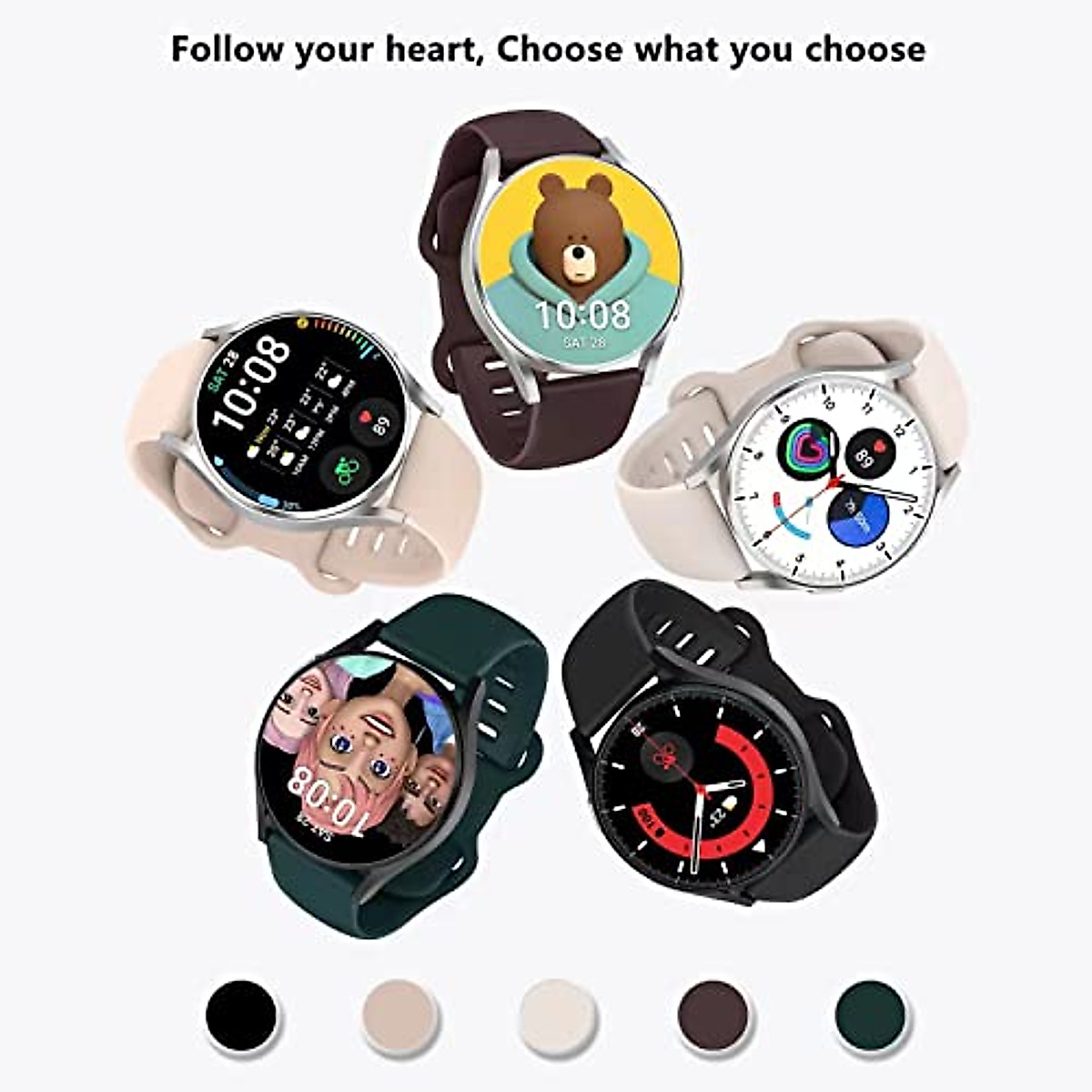 20mm Watch Bands Compatible with Samsung Galaxy Watch 6/Classic, 4/Classic Band 40mm 42mm 44mm 46mm, Watch Active 2 40mm 44mm/Watch 3 41mm, Soft Silicone Bands Elastic Replacement Galaxy Strap