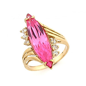 Jewelry Liquidation 14k Solid Yellow Gold Pink CZ Synthetic October Birthstone Ring