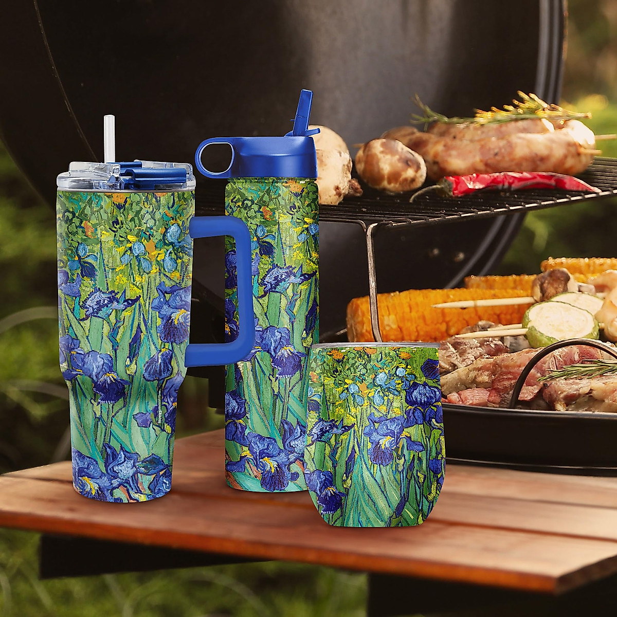 RainCaper 18/8 Stainless Steel Insulated Stemless Wine Tumbler | 12oz, BPA-Free, Double Wall for Hot & Cold | Travel-Friendly, Cup Holder Ready (van Gogh Irises)