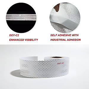 MOLTRES DOT-C2 Reflective Tape,White Silver 2Inch X30 Feet Waterproof Conspicuity Safety Tape,Trailer Self Adhesive Warning Caution Reflector Tapes for Car Trucks Trailer Vehicle Outdoor