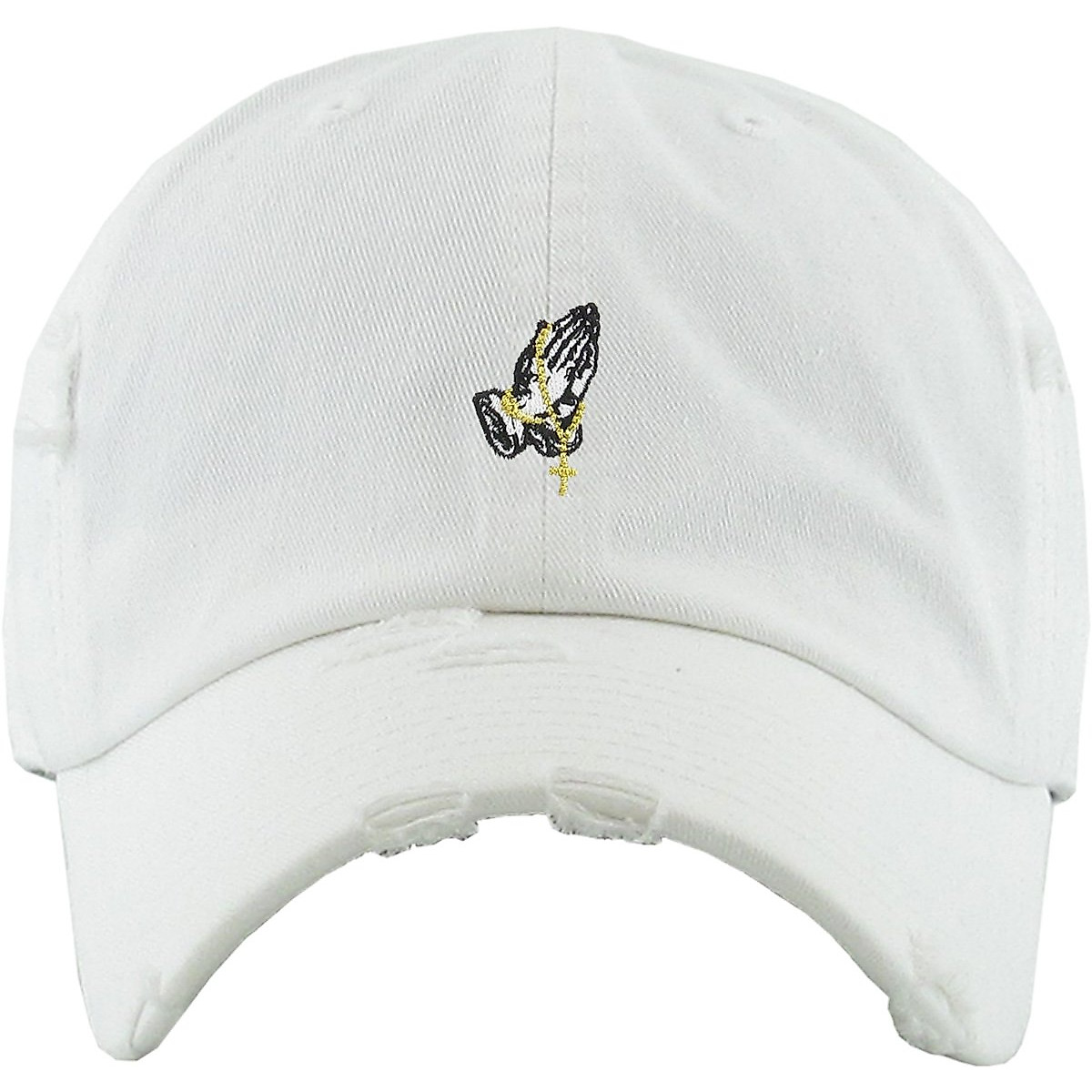 KBSV-061 WHT Praying Hands Rosary Dad Hat Baseball Cap Unconstructed Polo Style Adjustable Unisex