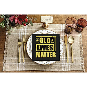 Old Lives Matter Napkins, Funny Birthday Napkins for Men Women, 30th 40th 50th 60th 70th 80th Birthday Decorations for Him Her, Birthday and Retirement Party Supplies (5 x 5 In, Gold Foil, 30-Pack)