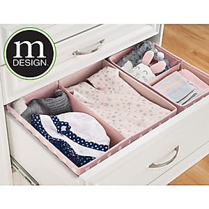 mDesign Fabric Drawer Organizer Bins, Kids/Baby Nursery Dresser, Closet, Shelf, Playroom Organization, Hold Clothes, Toys, Diapers, Bibs, Blankets, Set of 2, 6 Pack, Pink/White Polka Dot