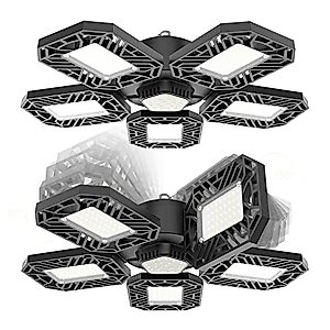 mgfsujv LED Garage Lights, 180W 14000LM Deformable LED Garage Ceiling Lights with 5 Adjustable Multi-Position Panels, Super Bright LED Shop Lights for Garage Attic Basement Barn Lighting