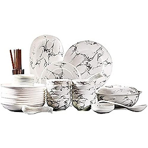 GagalU Dinner SetsDinnerware Set for Home or Special Restaurant, 55PCS Chinese Style Bone China Dinnerware Set Household Phnom Penh Ceramic Bowl Dishes Plate Service for 10