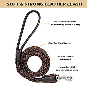 FOVRLZSE Leather Dog Leash,Durable Cowhide Braided Dog Training Leash for Large and Medium Dogs