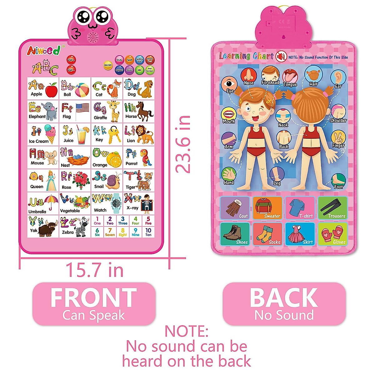 Electronic Interactive Double-Sided Alphabet Wall Chart, Talking ABC & 123 & Music & Learning Poster, Educational Toddlers Toys for Ages 2-4 and Up Kids Gifts, Best for Preschool Boys & Girls(Pink)