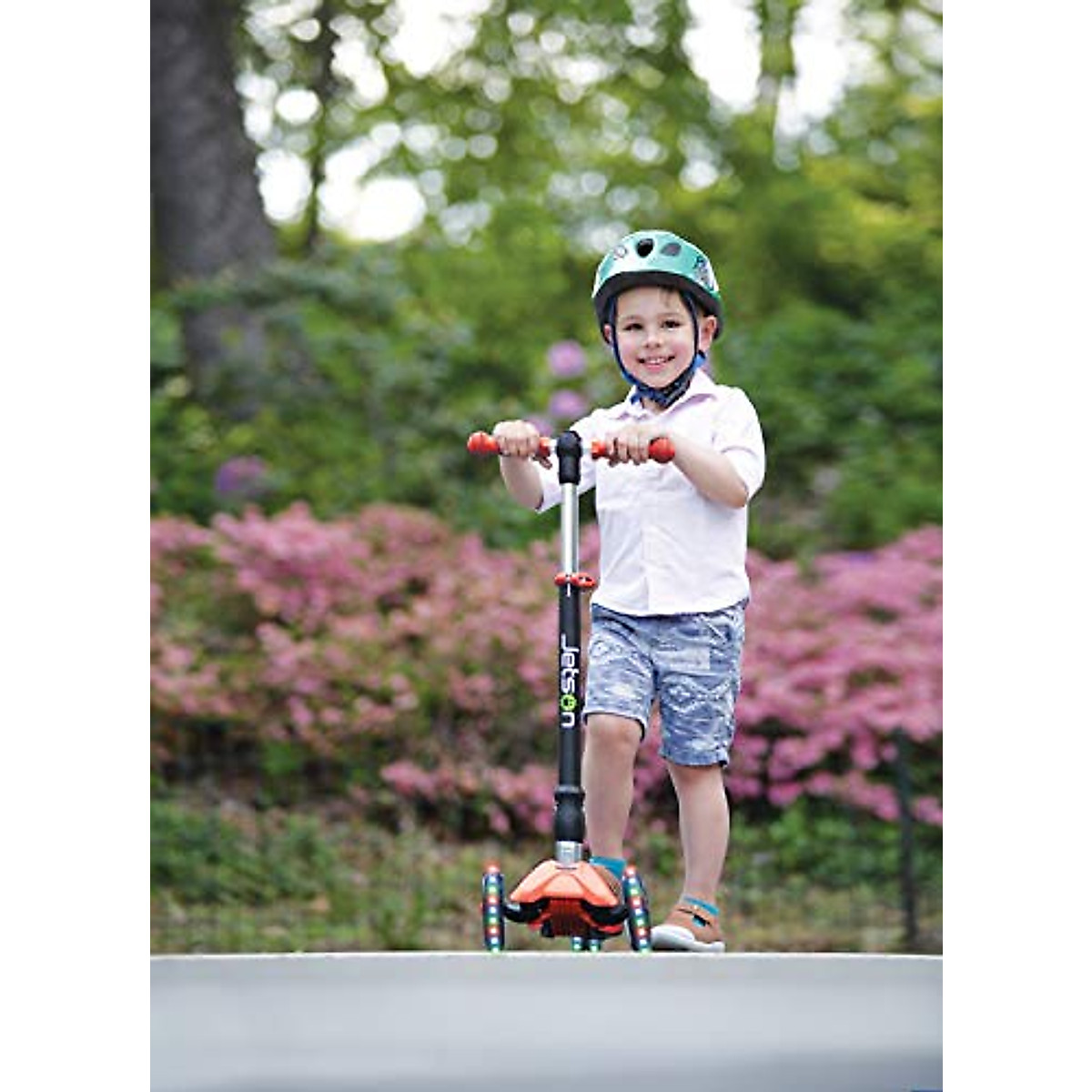 Jetson 3-Wheel Scooters - Twin Kick Scooter (Red) - Collapsible Portable Kids Three Wheel Push Scooter - Lightweight Folding Design with High Visibility RGB Light Up LED Wheels