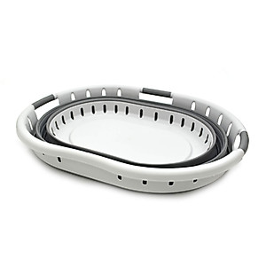 SAMMART 57L (15 Gallons) Collapsible 3-Handled Plastic Laundry Basket - Oval Tub - Portable Washing Tub-Space Saving Laundry Hamper, Water Capacity 44L / 11.6 Gallon (2 pcs - Oval, Dark Grey)