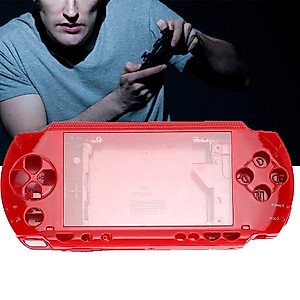 Game Console Shell, Replacement Controller Skin Game Controller Protective Case with Screwdriver, Button Kit for PSP1000 Console.(Red)