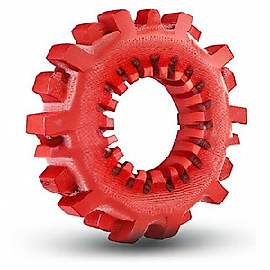 Interactive Treat Dispensing Puppy Toys - Dog Bones for Aggressive Chewers Super Dog Toys Tough Chew for Dogs Toy Bone, Natural Rubber Leaked Dumbbells… (red)