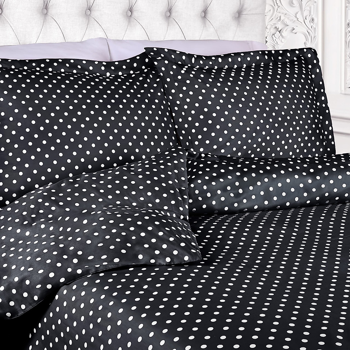 SUPERIOR Cotton Blend Duvet Cover Set, Polka Dot Design, Includes 1 Duvet Cover with Button Closure 1 Pillow Sham, Luxury Bedding, Sateen Weave, Twin, Black
