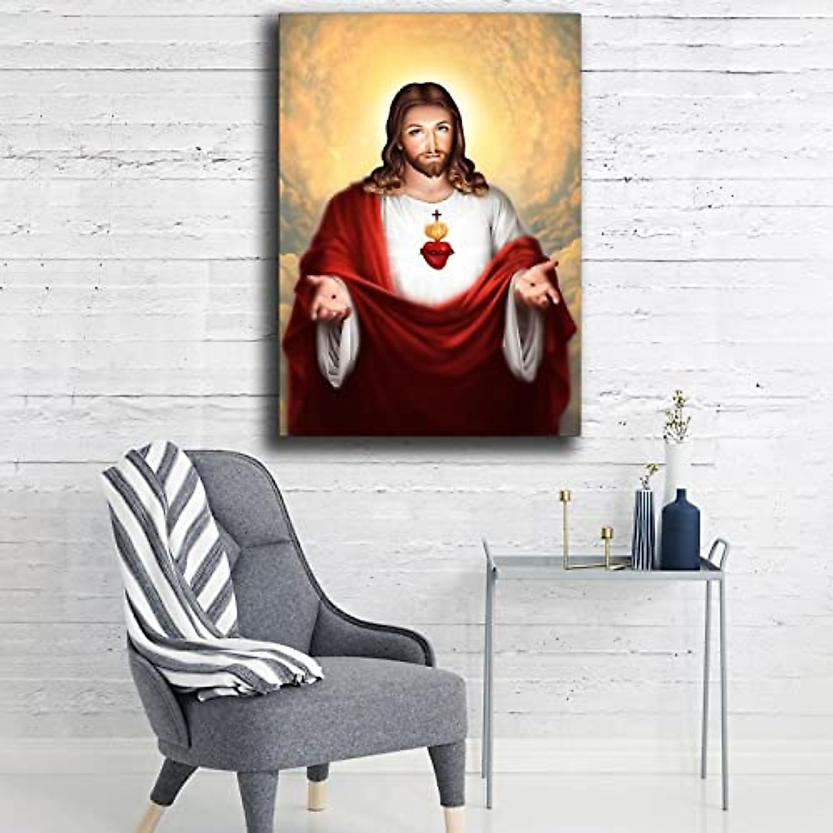 FireDeer Catholic Jesus Poster Print On Canvas Painting Christian God Pictures for Living Room No Frame (Sacred Heart of Jesus-2,16x24inch)