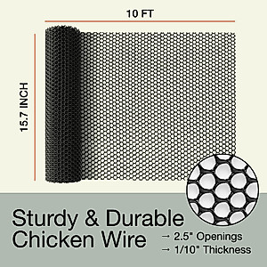 MAPORCH Black Plastic Wire Mesh Fence 15.7IN x 10FT Roll - Ideal for Poultry, Dogs, Rabbit, Snake Barrier & Gardening - Durable Plastic Chicken Wire Mesh - Versatile Plastic Fencing & Netting Solution