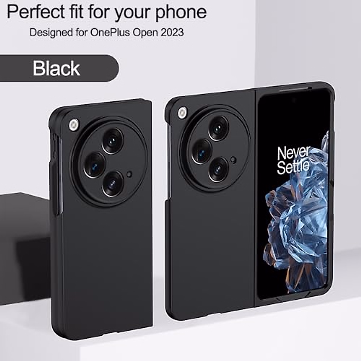 Designed for OnePlus Open Case with Screen Protectors [Hard PC Leather Slim Phone Case] [Shockproof Anti-Slip] Slim Case for OnePlus Open 2023 (Black)