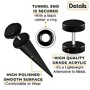 BIG GAUGES 2 Pairs Black Acrylic 16gauges 1.2 mm 0 g 8 mm Fake Plugs Taper Expander O-rings Piercing Illusion Plugs Cheater Ear BG4451