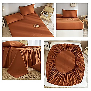 LifeTB Pumpkin Caramel Sheets Set Twin Size Bedding Sheets 100% Washed Microfiber Bed Sheets Deep Pocket 3 Pieces Sheets Breathable Cooling Bed Sheets - Easy Fit Rust Color Bedding Sheets
