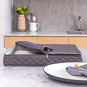 Bulb & Shade Large Platter Storage Case 19" x 14" - China Storage Container - Quilted, Hard Shell - Holds 2 Platters - Perfect Storage For Thanksgiving and Christmas Platters