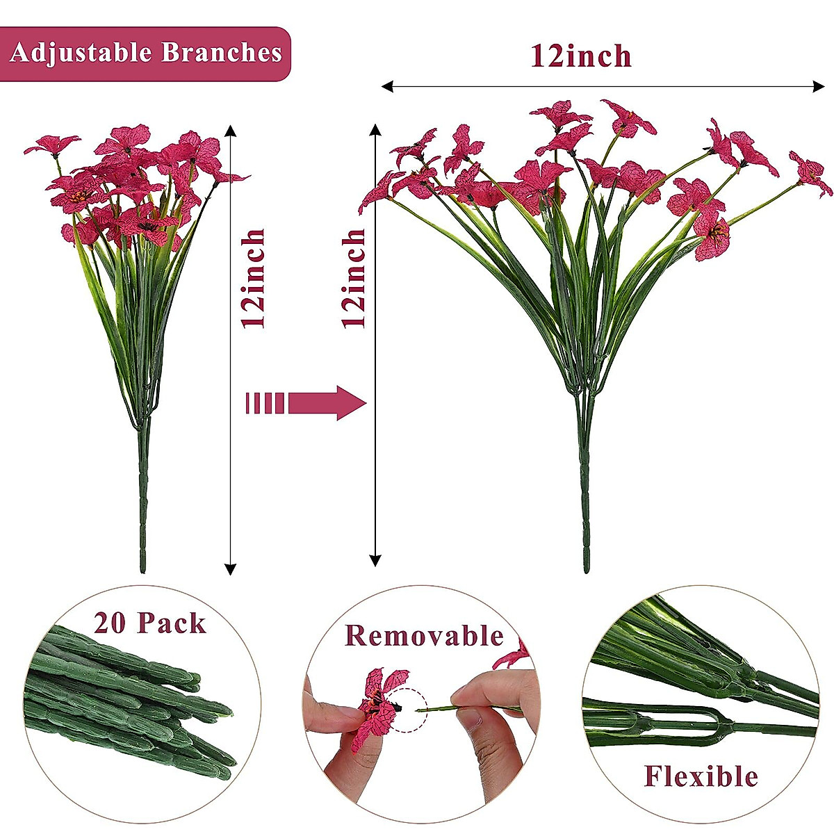 20 Bundles Artificial Flowers Outdoor Fake Flowers UV Resistant No Fade Faux Plastic Garden Porch Greenery Shrubs Window Box Decorating,Wedding Flower,Aisle Table Centerpiece Party (Rose)