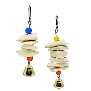 balacoo 2 Pcs Parrot Bird Chewing Toy Cuttlebone Beak Grinding Stone Parrot Bite Tearing Toy Bird Cage Toys with Bell for Budgies Hamster Chinchilla Rabbit Random Color