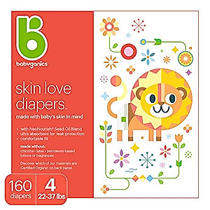 Baby Diapers, Size 4 (22-37 lbs) 160 Count- Babyganics Ultra Absorbent, Unscented, Made without Chlorine, Latex
