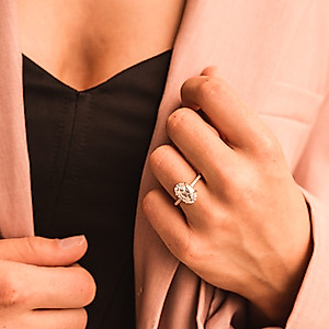 espere 14K Gold 3 Carat Moissanite Oval Engagement Ring with Paved Band | Solid Gold Solitaire Gemstone Enagement Ring (Size 7)