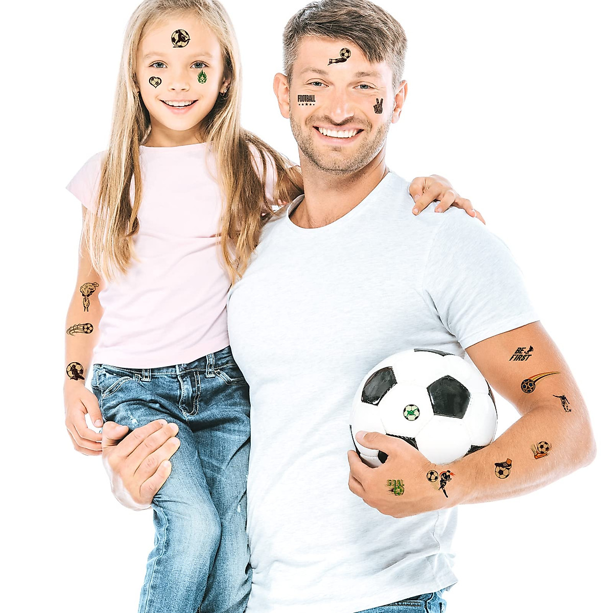 Konsait 30 Sheets Football Soccer Baseball Temporary Tattoos, Luminous Mixed Styles Fake Waterproof Tattoos Stickers, Kids Rugby Football Baseball Party Favors World Cup Gift Bag Fillers