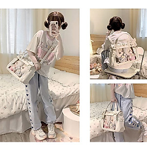 Cute Ita Bad for Women Girl, Kawaii Gothic Lolita Purse Tote Bag Pink Black Japanese Pin Collector, Clear Window Shoulder Bag (White)